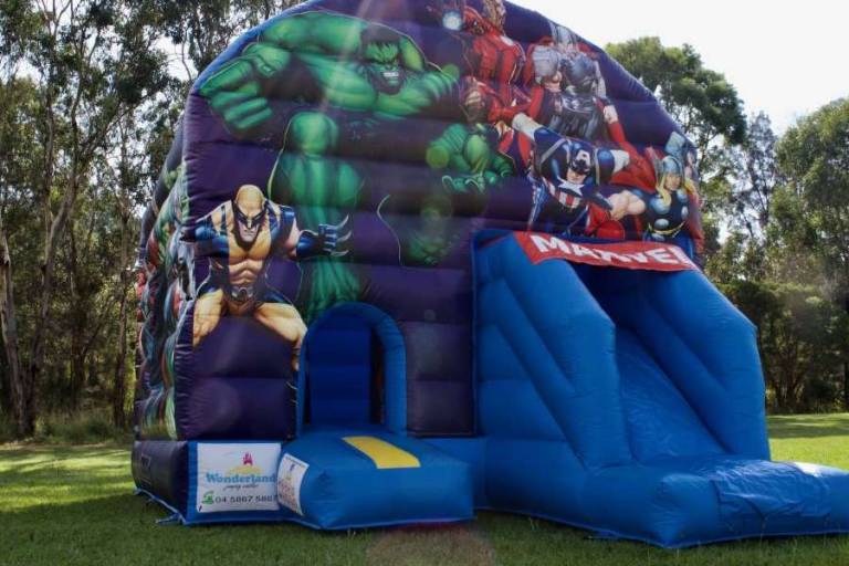Marvel Superheroes Jumping Castle Hire and Slide | Wonderland Jumping ...